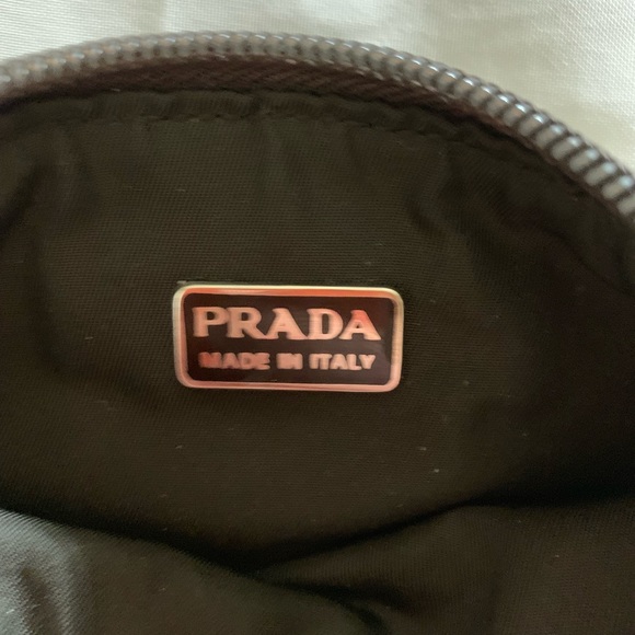 Prada | Bags | Prada Zip Top Pouch Makeupbag Clutch Tan Linen | Poshmark
